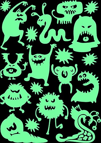 Phosphorescent stickers with funny "monster" designs for decoration and ...